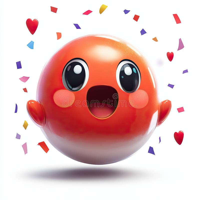 Excited Chibi Emoji with Confetti and Hearts, Expressing Joy and ...