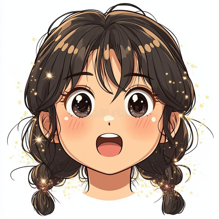 Excited Chibi Face with Sparkling Eyes and Joyful Expression Stock ...