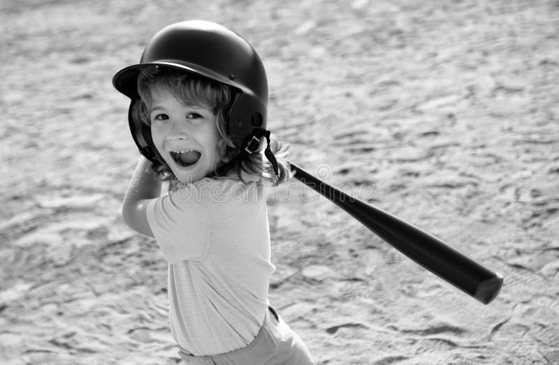 Excited Child Baseball Player Focused Ready To Bat. Kid Holding a ...