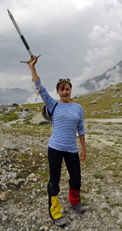 Excited Mountain Climber #1 Stock Image - Image of mountaineering, hike ...