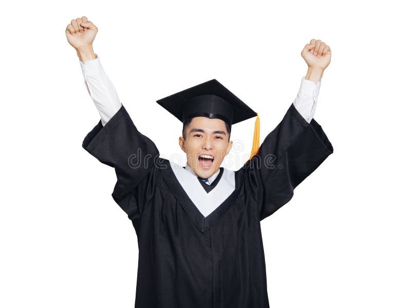 Excited College Graduate Jumping High into Air Stock Photo - Image of ...