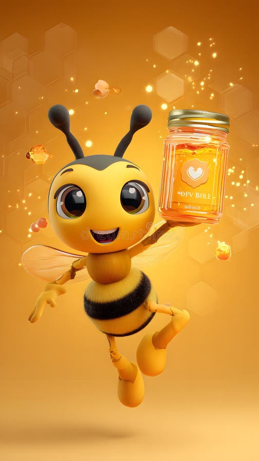 Excited 3D Cartoon Bee Holding a Honey Jar Stock Illustration - Illustration of beecharacter ...