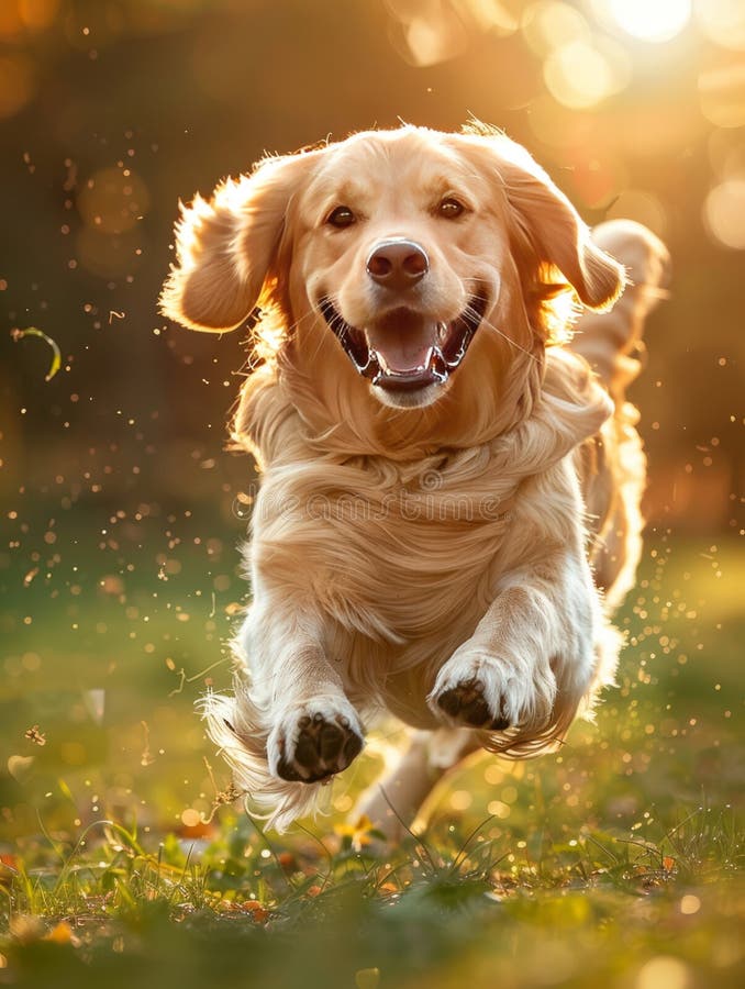 Excited Dog Racing Towards Camera Against Park Sunset Backdrop Stock ...