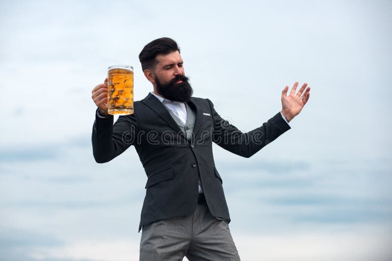 Excited Drunk Man with Glass of Beer. Degustation and Tasting. Stock ...