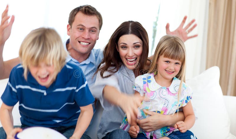 Excited Family Celebrating a Goal Stock Image - Image of channel ...