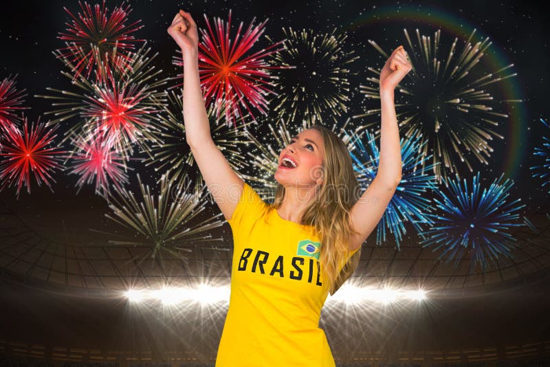 Excited Football Fan in Brasil Tshirt Stock Photo - Image of young ...
