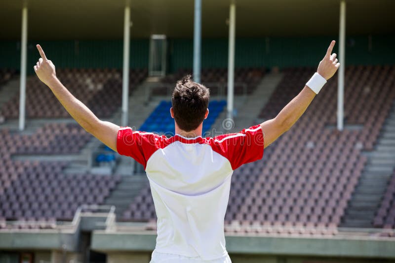 Excited Football Player Standing in Stadium Stock Photo - Image of male ...