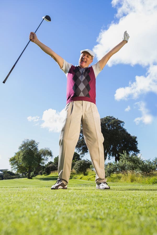 Excited Golfer Cheering and Looking at Camera Stock Image - Image of ...