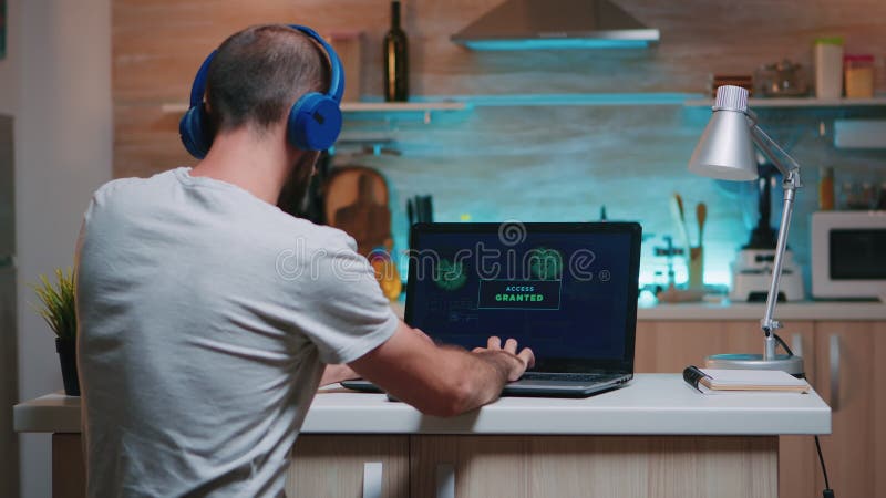 Excited Hacker Attacking the Government Server from Home Stock Video ...