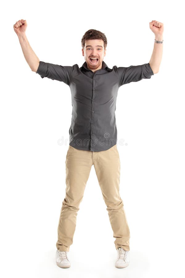Excited Handsome Man with Arms Raised in Success Stock Image - Image of ...