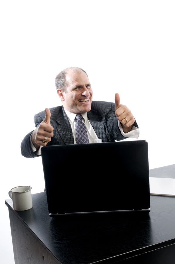 Excited Happy Senior Manager at Desk Success Stock Photo - Image of ...