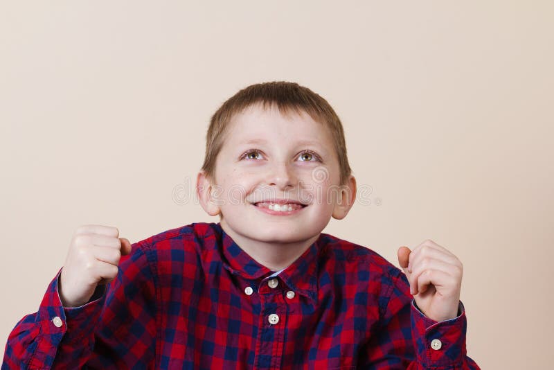 Excited Happy Smiling Little Boy Stock Photo - Image of flexing, happy ...