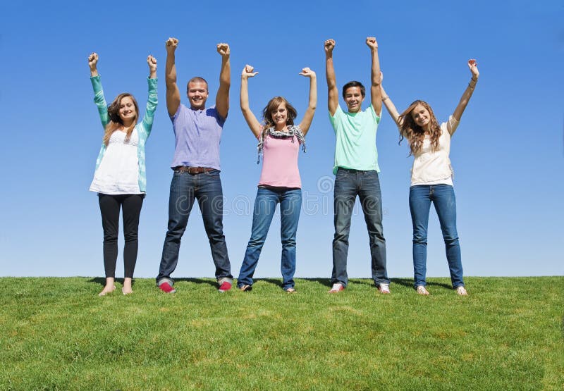 Excited and Happy Young Adults Stock Photo - Image of outdoors, black ...