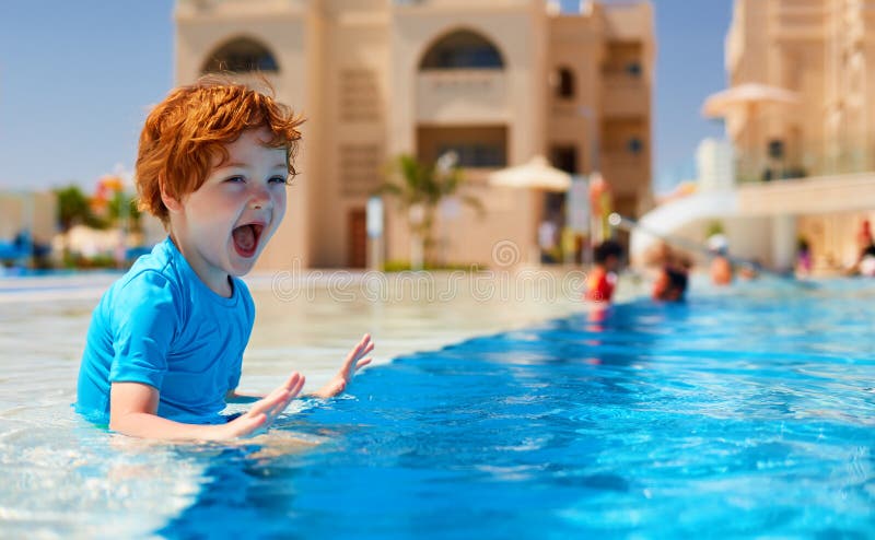 Excited Kid, Toddler Boy Having Fun in the Pool, Summer Water Activity ...