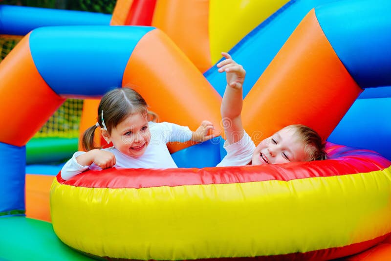 Happy Kids Having Fun on Playground in Kindergarten Stock Photo - Image ...