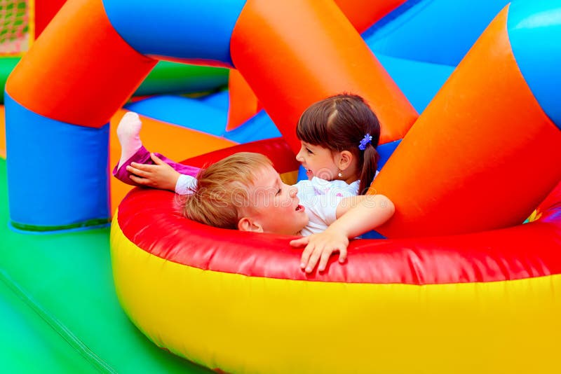 Happy Kid Having Fun On Playground In Kindergarten Stock Photo - Image ...