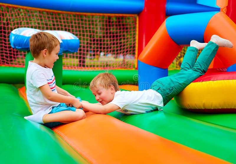 Happy Kid Having Fun on Playground in Kindergarten Stock Photo - Image ...