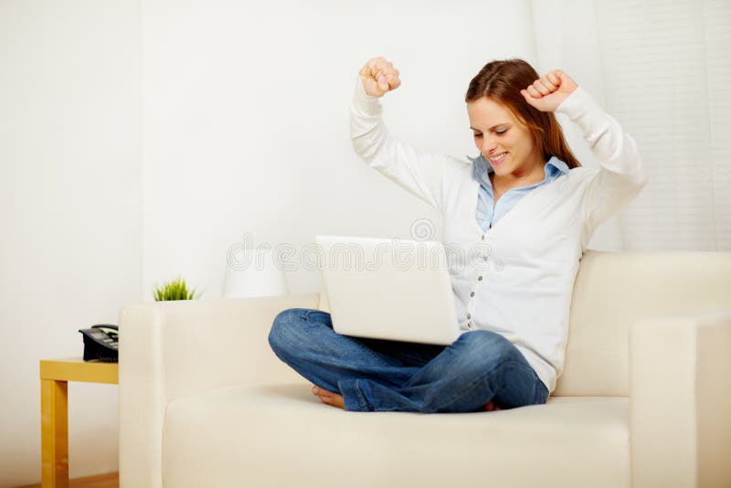 Excited Lady Celebrating a Victory on Laptop Stock Photo - Image of ...
