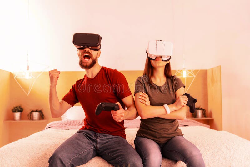 Excited Lady and Man Playing Games at Home Stock Photo - Image of ...