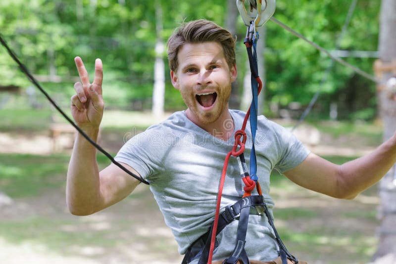 Excited Man in Adventure Park Stock Photo - Image of recreation ...