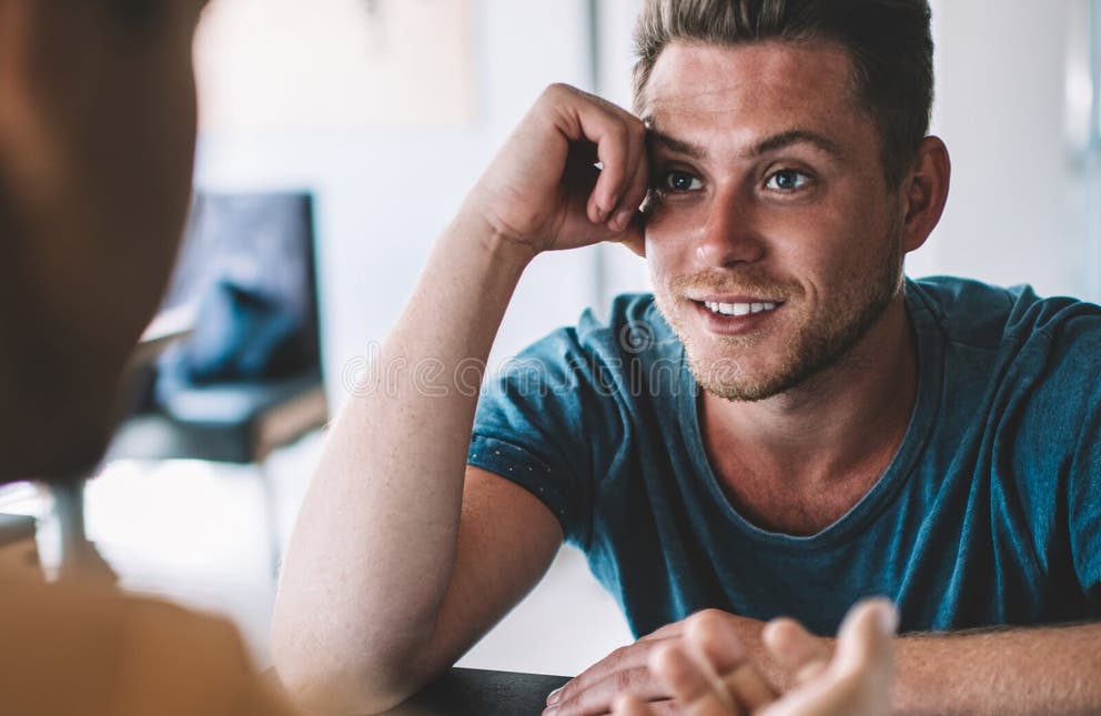 Excited Man Discussing Project with Partner at Workplace Stock Image ...