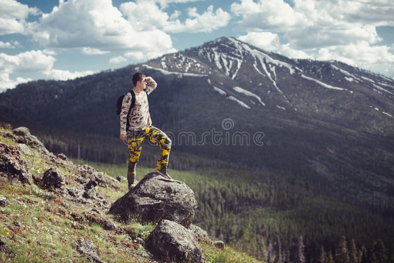 Excited Mountain Climber #1 Stock Image - Image of mountaineering, hike ...