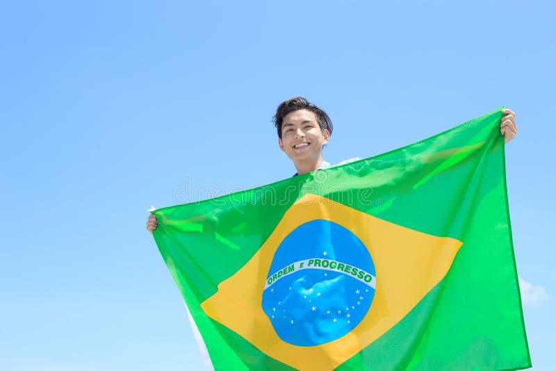 Excited Man Holding Brazil Flag Stock Photo - Image of brazilian ...