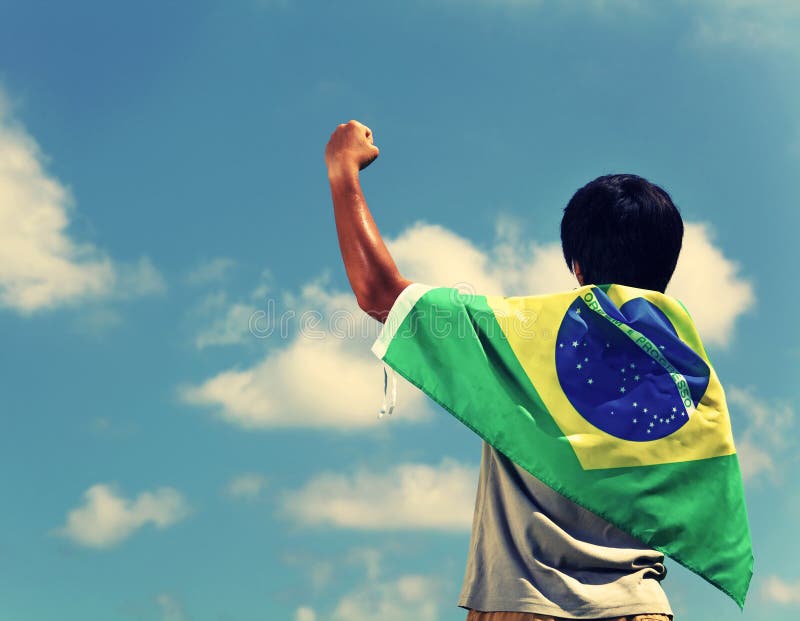Excited Man Holding a Brazil Flag Stock Image - Image of green, state ...