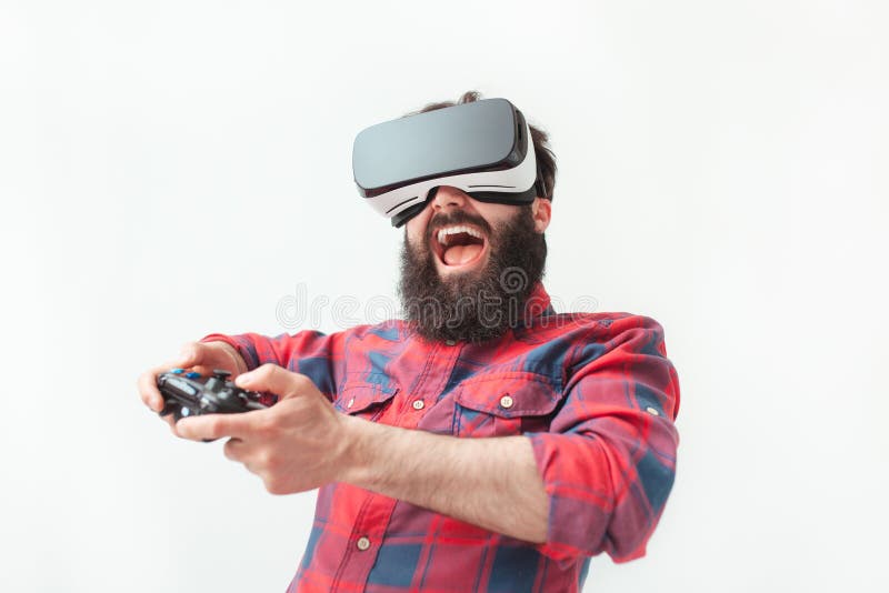 Excited Man Playing a VR Game Stock Photo - Image of hitech, laughing ...