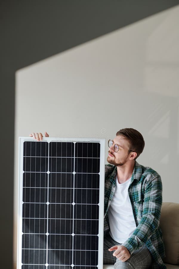 Excited Man with Solar Panel Stock Image - Image of energy, renewable ...