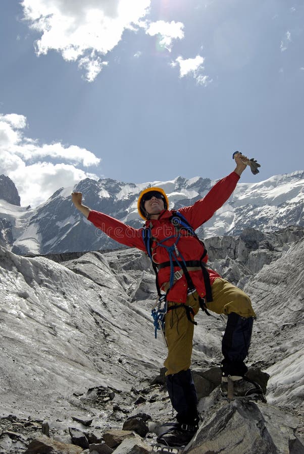 Excited Mountain Climber #1 Stock Image - Image of mountaineering, hike ...