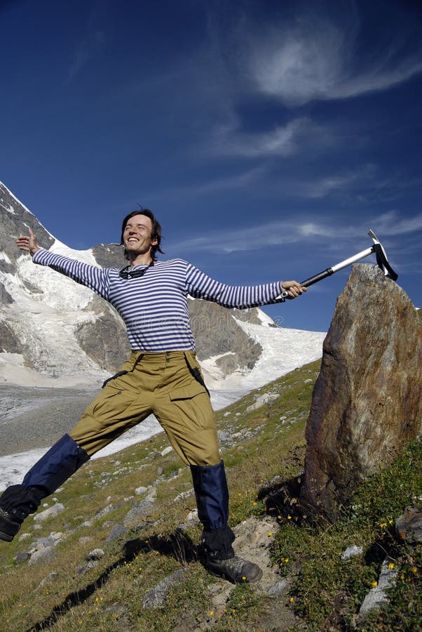 Excited Mountain Climber #1 Stock Image - Image of mountaineering, hike ...