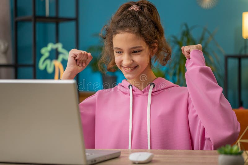 Excited Preteen School Girl Celebrate Success Win Triumph Victory ... Excited Preteen School Girl Celebrate Success Win Triumph Victory ...