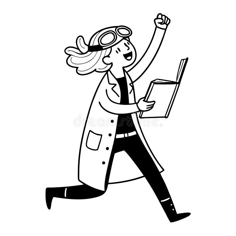 Excited Scientist with Book Running in Lab Coat Fun Illustration for ...