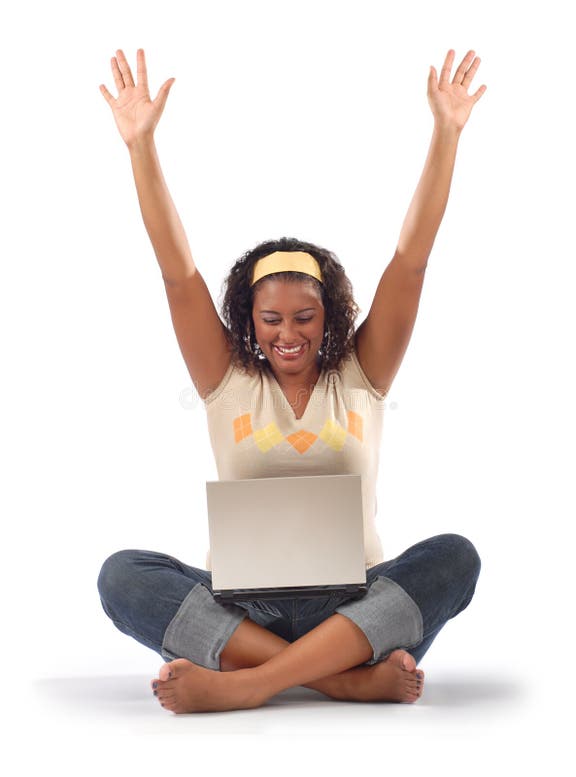 Excited Student with Laptop Stock Image - Image of bright, peaceful ...