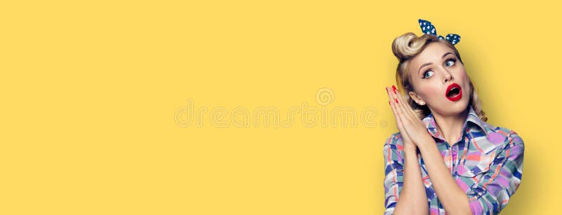 Excited Surprised Woman Pin Up Retro Fashion And Vintage Stock Image