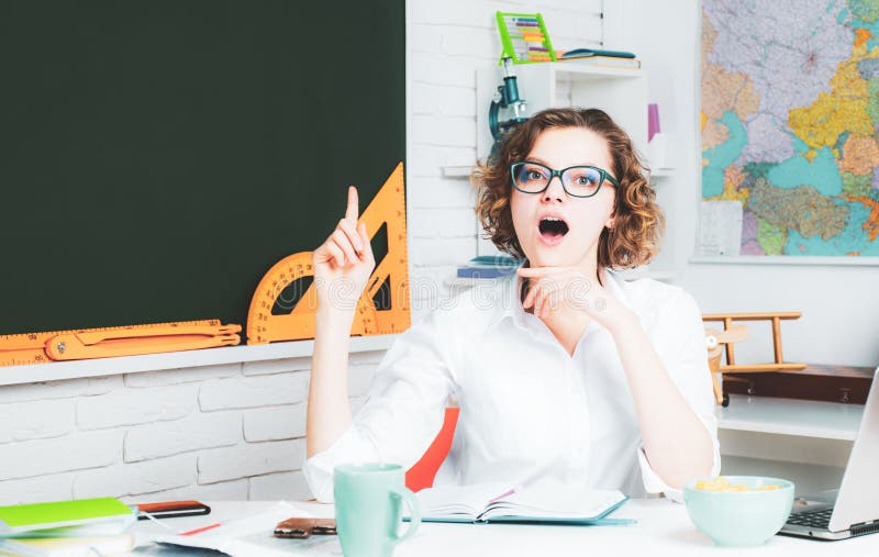 Excited Teacher Have Idea at Classroom in School. Stock Image - Image ...
