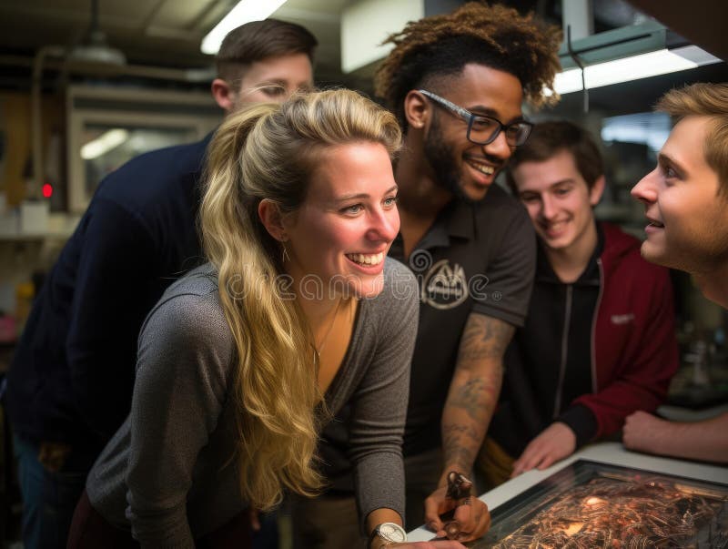 Excited Team Exploring Innovative Solutions on PC Stock Illustration ...