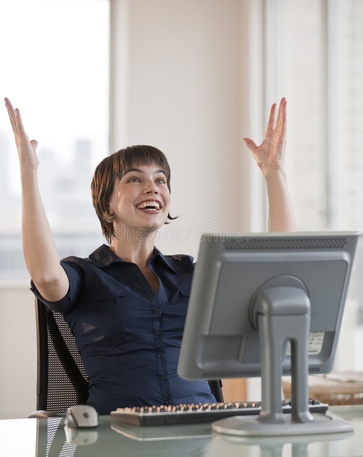 Excited Woman at Computer stock photo. Image of midlife - 10547142