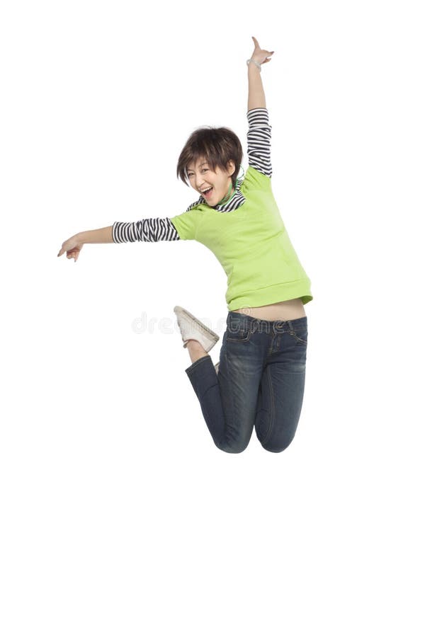 An excited woman jumping stock image. Image of emotion - 62508229