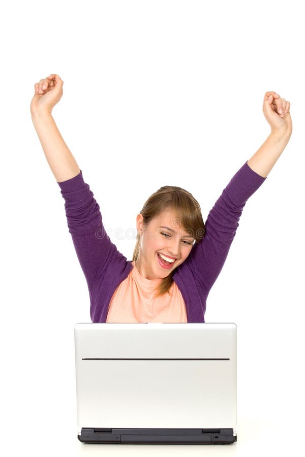 Excited woman with laptop stock image. Image of person - 16844037