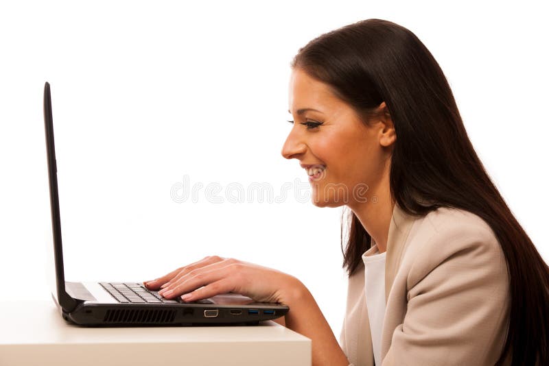 Excited Woman Looking into Laptop Computer. Stock Photo - Image of ...