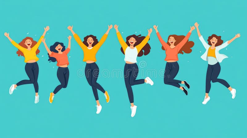Excited Women Jumping for Joy Stock Photo - Image of freedom ...