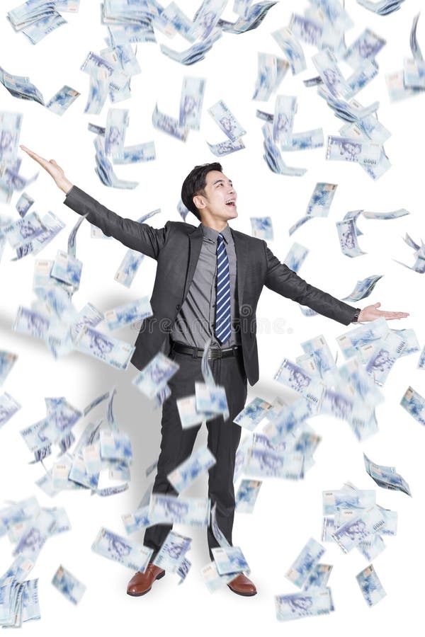 Excited Young Handsome Businessman Watching the Money Rain Falling ...