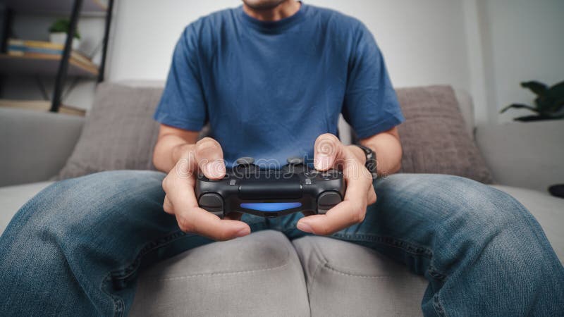 Excited Young Handsome Man Holding Joystick Controller Playing Video ...