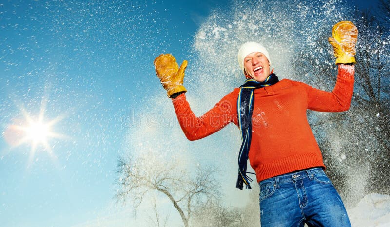 Excited Young Man Enjoying the Cold Winter Season Stock Photo - Image ...