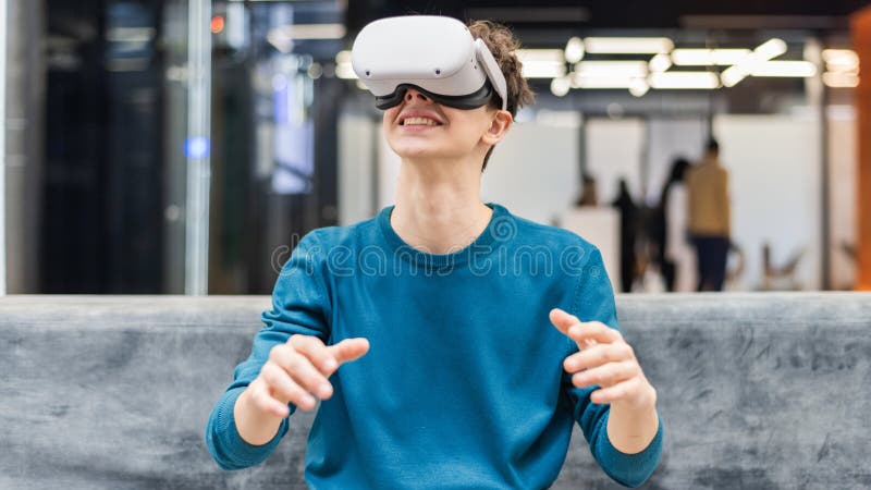 An Excited Young Man Exploring Virtual Reality Stock Photo - Image of ...