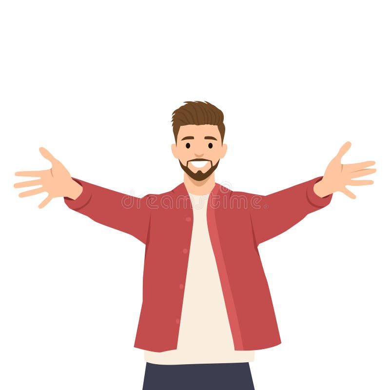 Excited Young Man Stretch Hands for Hug Stock Illustration ...