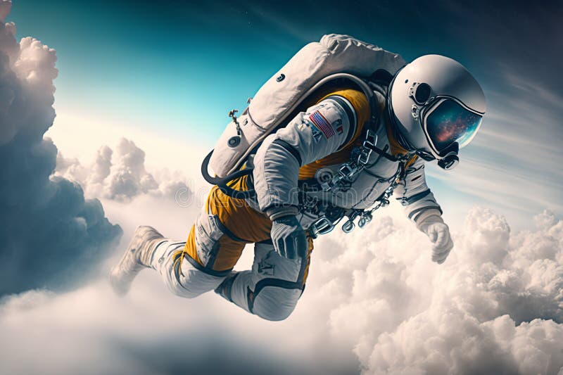 Exciting Aerial View of a Skydiver in Freefall Against a White Cloud ...