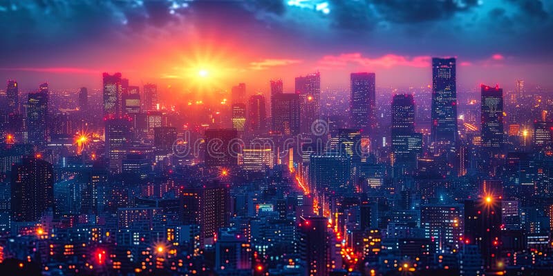 Exciting City Skyline in the Night Light, Where Flickering Lights ...